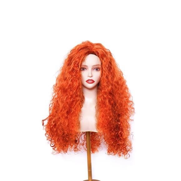 Hair | Roleplar Long Curly Orange Cosplay Wig Womens Fluffy Wavy Party ...